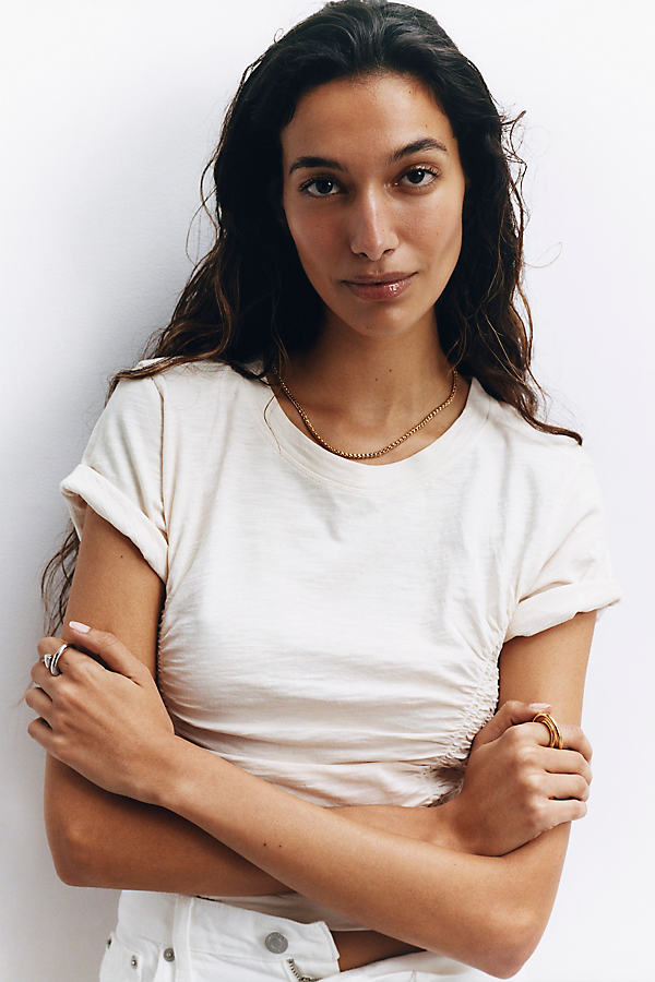 PILCRO Pilcro Bennie Cotton Ruched Crew Neck T-Shirt